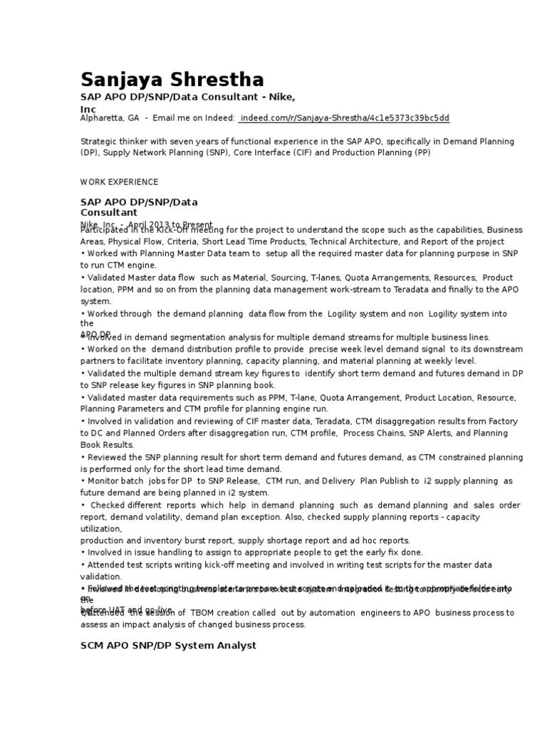 SAP APO DP/SNP Consultant with 7+ Years Experience | PDF | Business ...