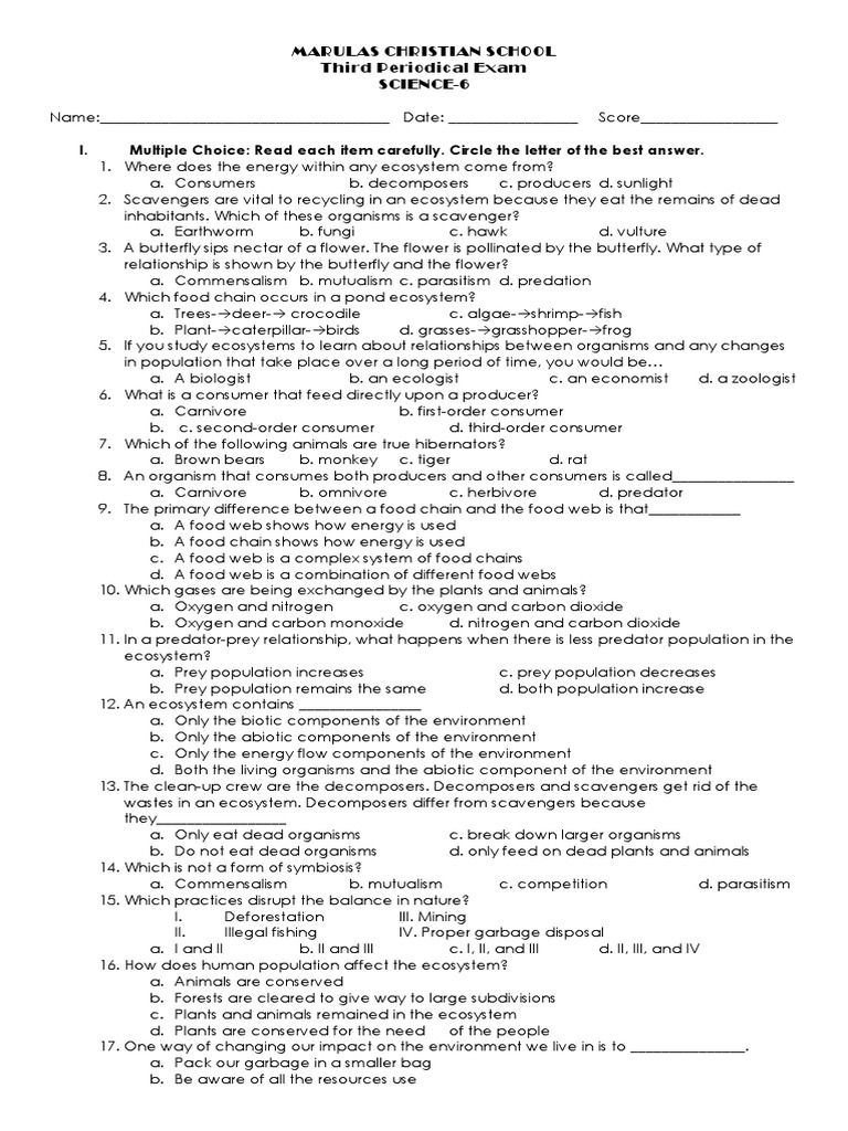 Ecosystem Exam Questions | PDF | Plants | Ecosystem