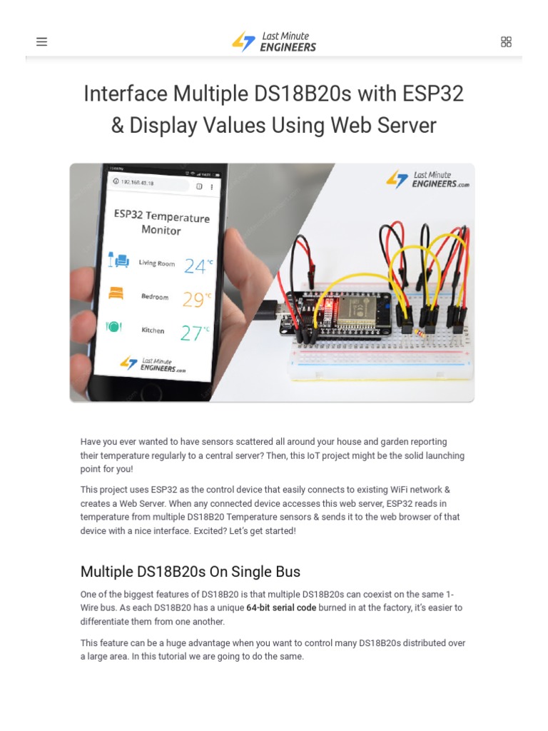 Interface Multiple DS18B20s With ESP32 & Display Values On Web Server | PDF | Ajax (Programming ...
