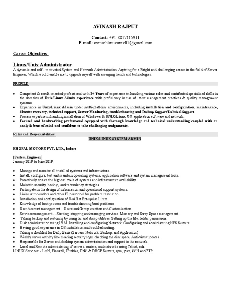 Resume Avinash | PDF | Operating System | Linux