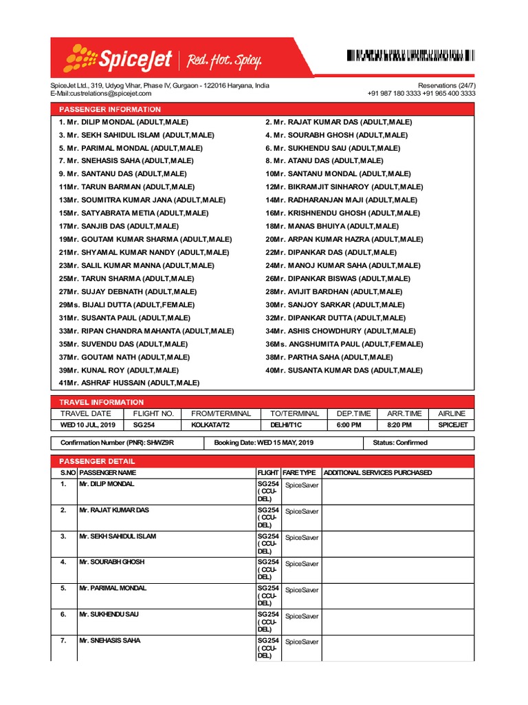 Spicejet LTD., 319, Udyog Vihar, Phase Iv, Gurgaon - 122016 Haryana ...