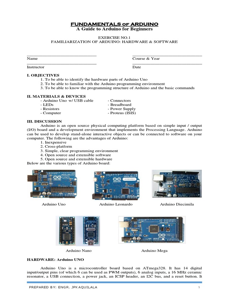 Fundamentals of Arduino A Guide To Arduino For Beginners: I. Objectives ...