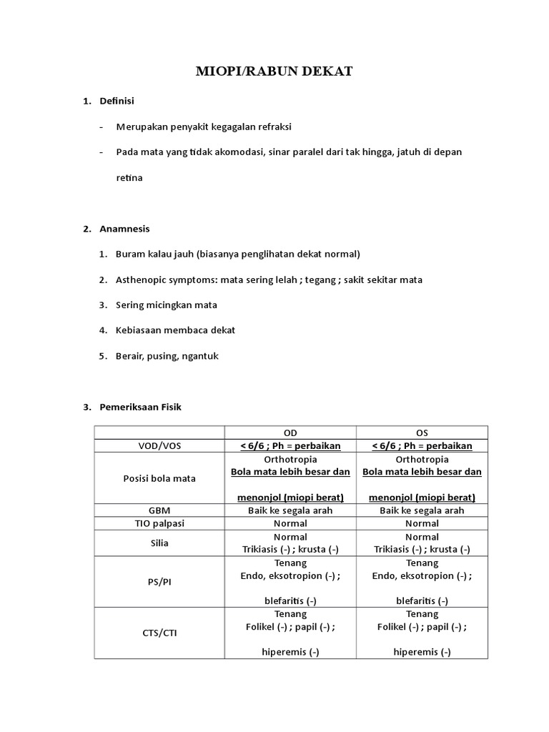 Miopi/Rabun Dekat: 1. Definisi | PDF | Sensory Organs | Senses