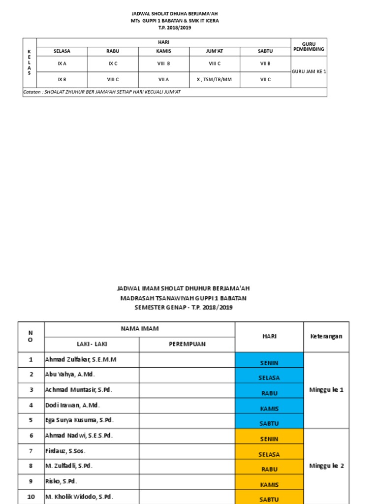 Contoh Jadwal Sholat Dhuha | PDF