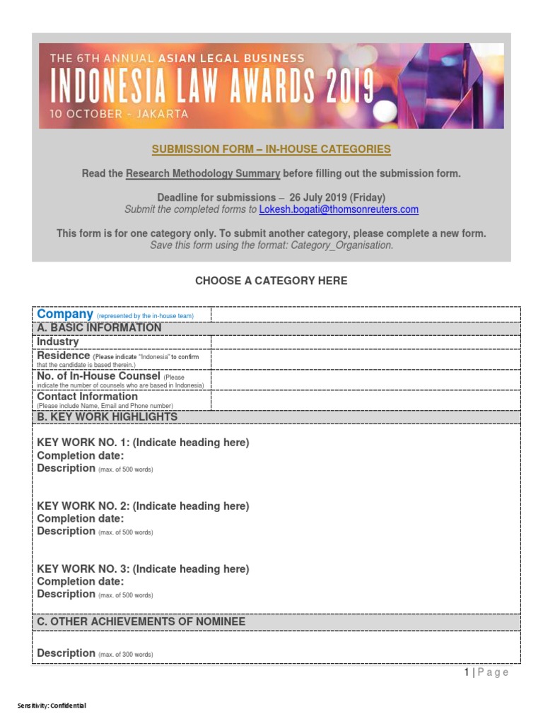 Guidelines and submission form for in-house legal teams to highlight ...