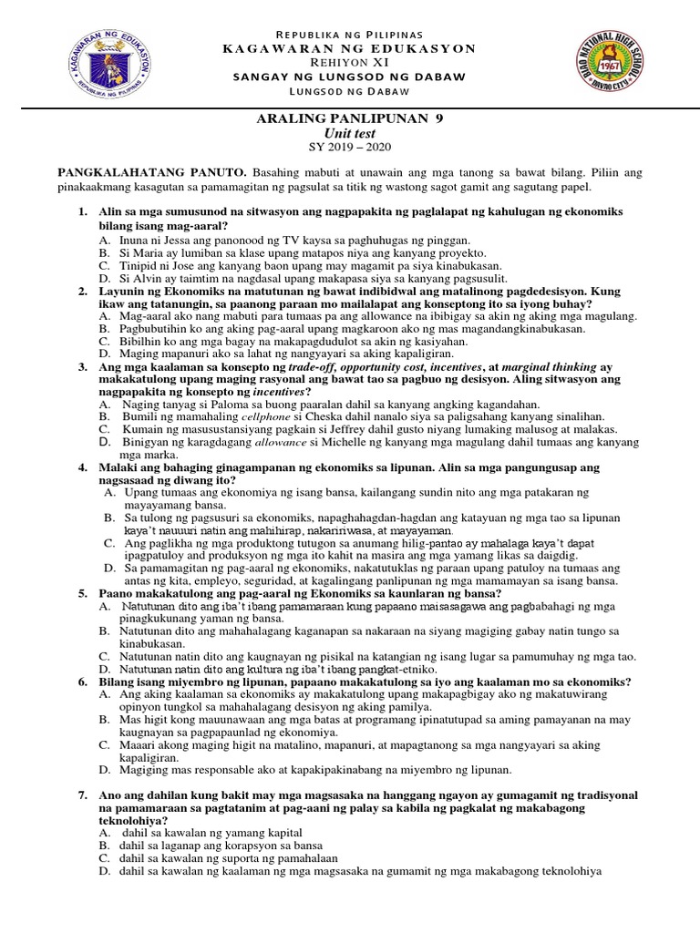 Grade 9 1ST QTR Exam | PDF