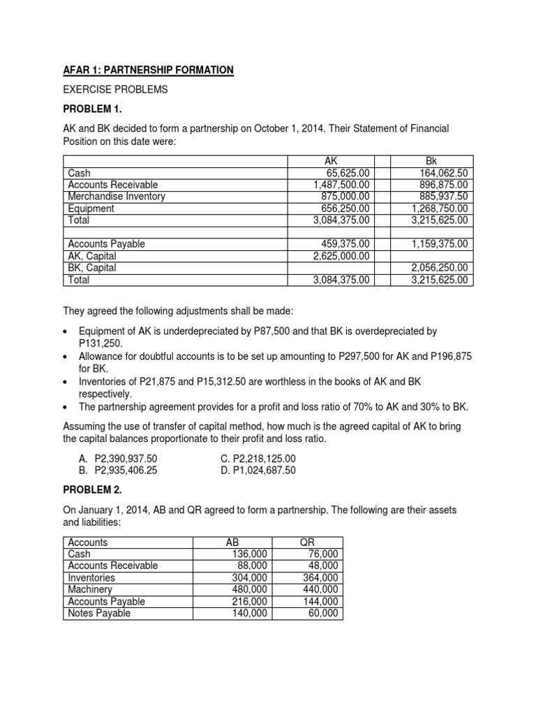 Analysis of Partnership Formation Problems Involving Adjustments to ...