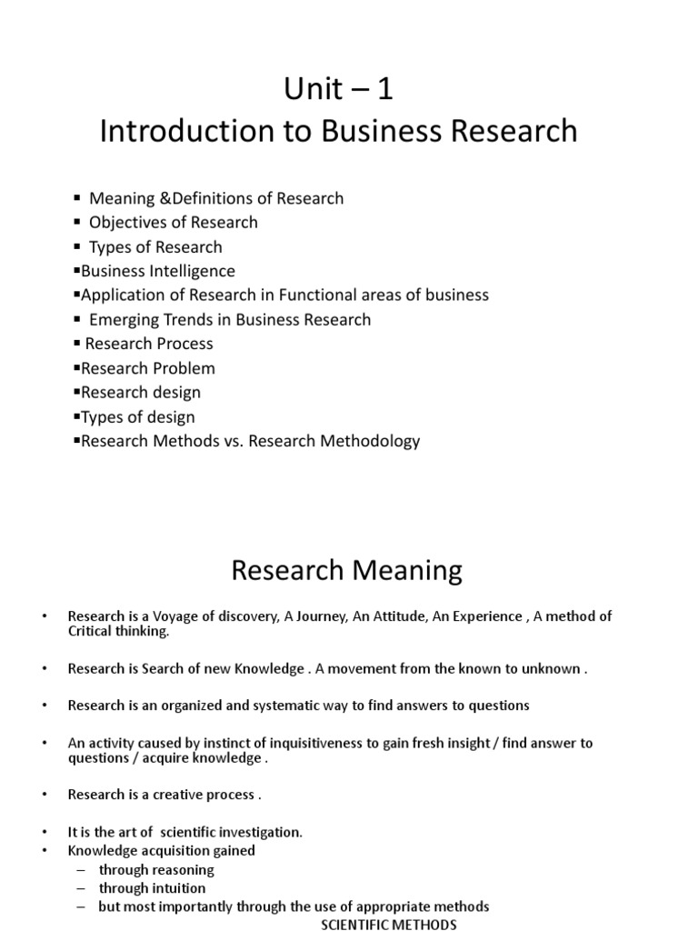 Unit - 1 Introduction To Business Research | PDF | Sampling (Statistics ...