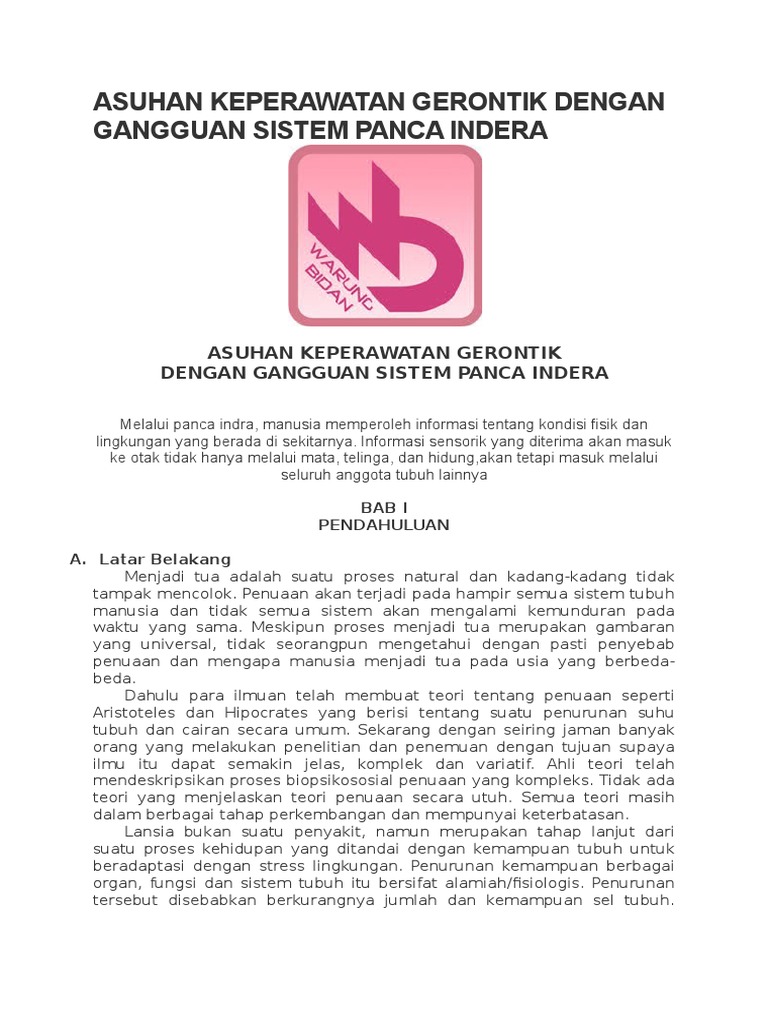 Asuhan Keperawatan Gerontik Dengan Gangguan Sistem Panca Indera | PDF | Pengembangan Diri ...
