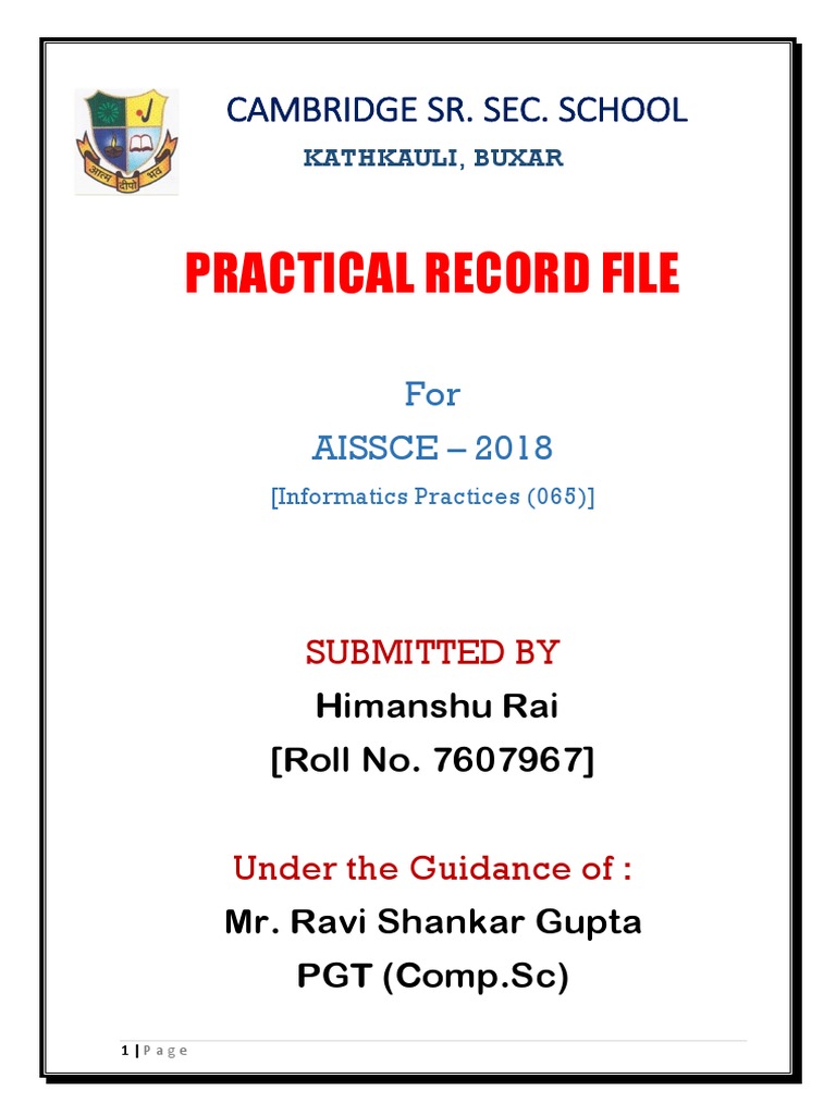Class Xii Ip Practical File | PDF | Sql | Computing
