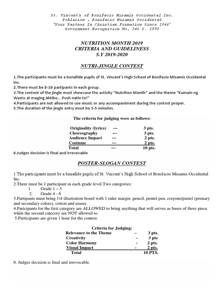 Nutrition Month 2019 Criteria and Guideliness S.Y 2019-2020 Nutri ...