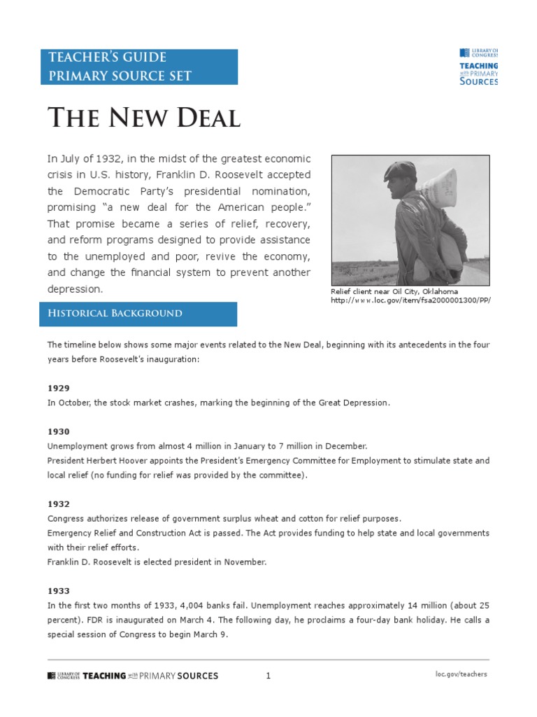 The New Deal: Teacher's Guide Primary Source Set | PDF | New Deal ...