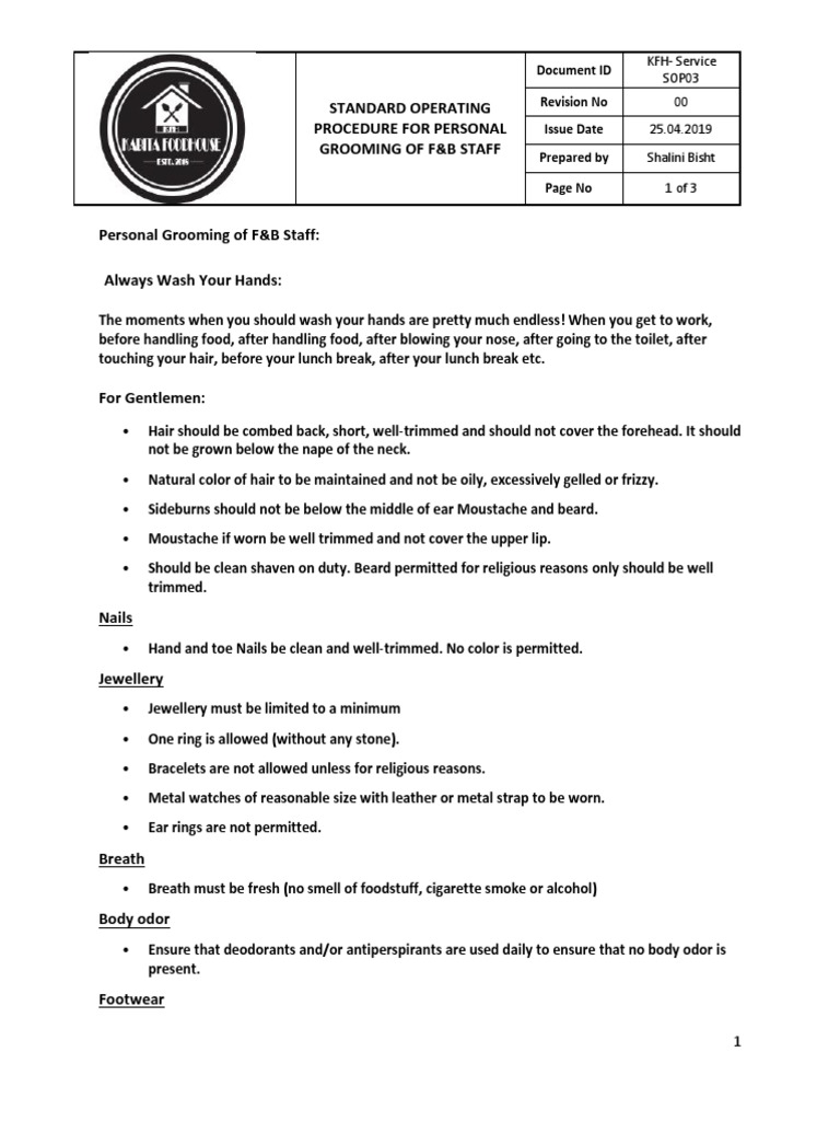 F&B Staff Personal Grooming Standards | PDF | Sock | Beard