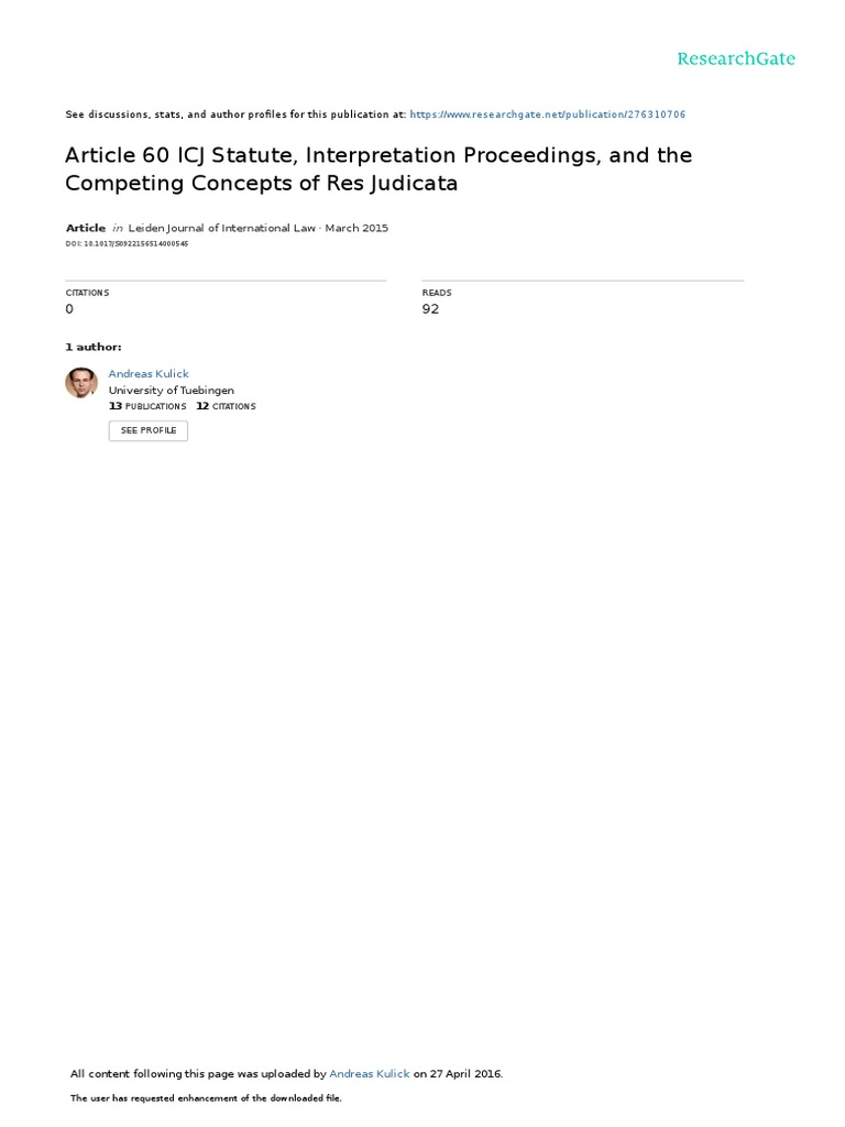 Article 60 ICJ Statute, Interpretation Proceedings, and The Competing ...