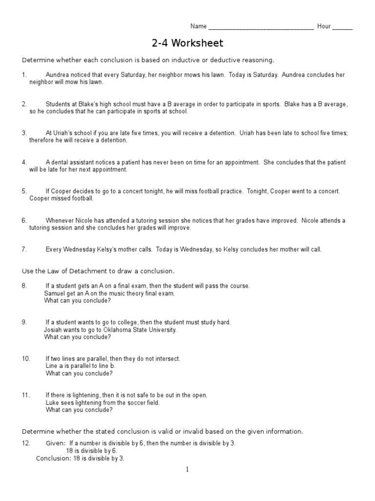 2 4 Worksheet | PDF | Reasoning | Logic