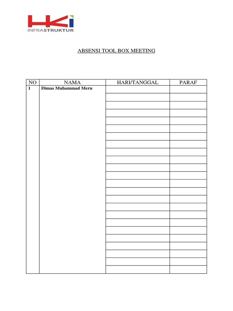 Absensi Tool Box Meeting | PDF