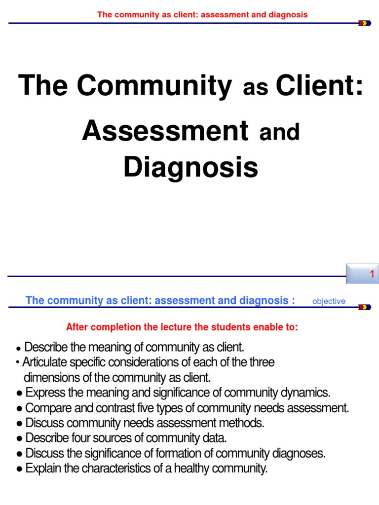 The Community Client: Assessment Diagnosis: As and | PDF | Needs ...