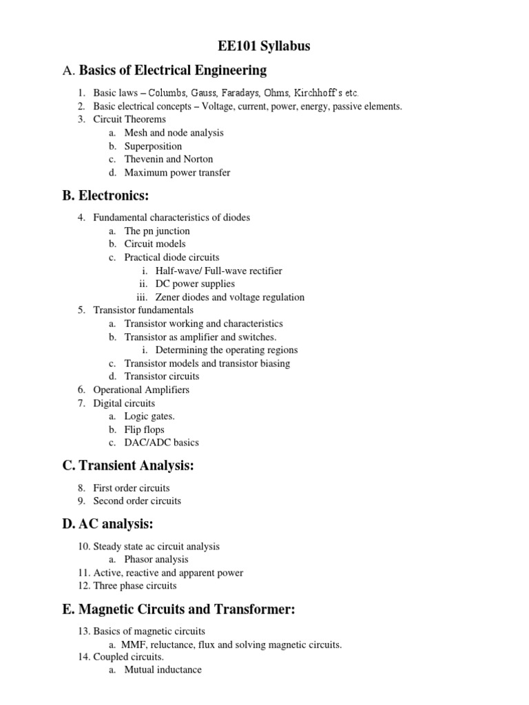 EE-101 Syllabus PDF | PDF