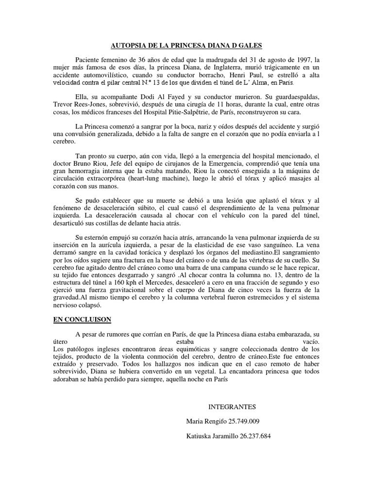 Autopsia de la Princesa Diana | PDF | Tórax | Corazón