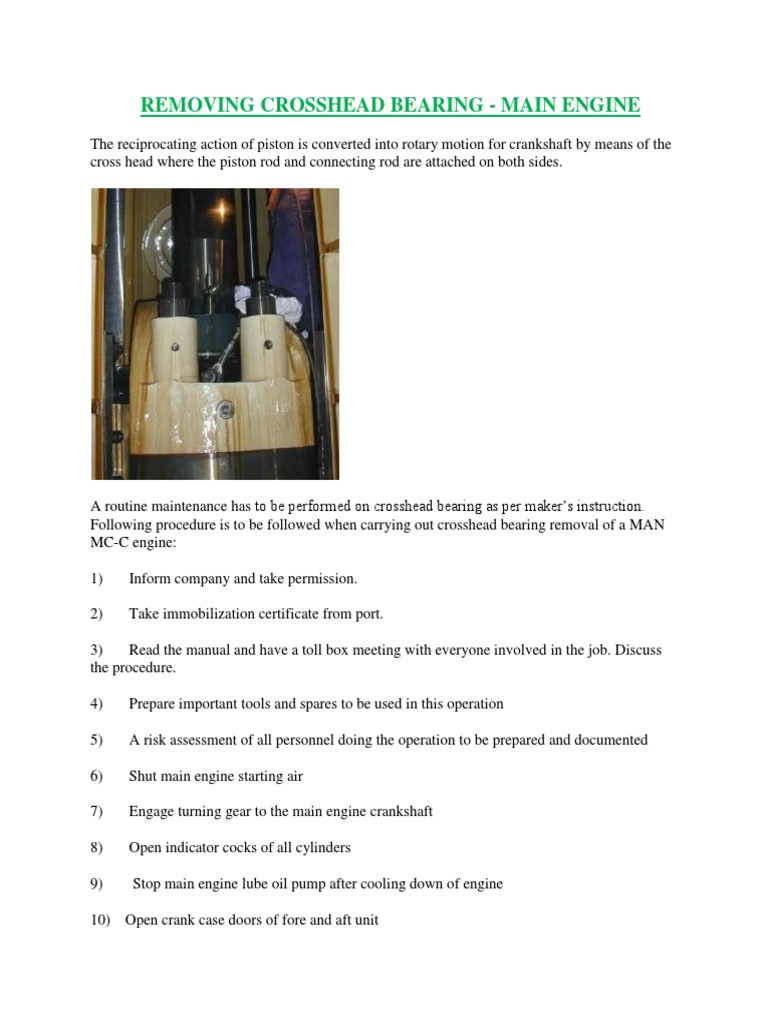 Removing Crosshead Bearing | PDF | Piston | Engine Technology