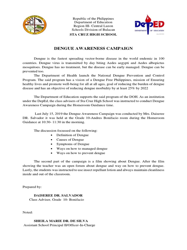 Dengue Awareness Campaign: Sta Cruz High School | PDF