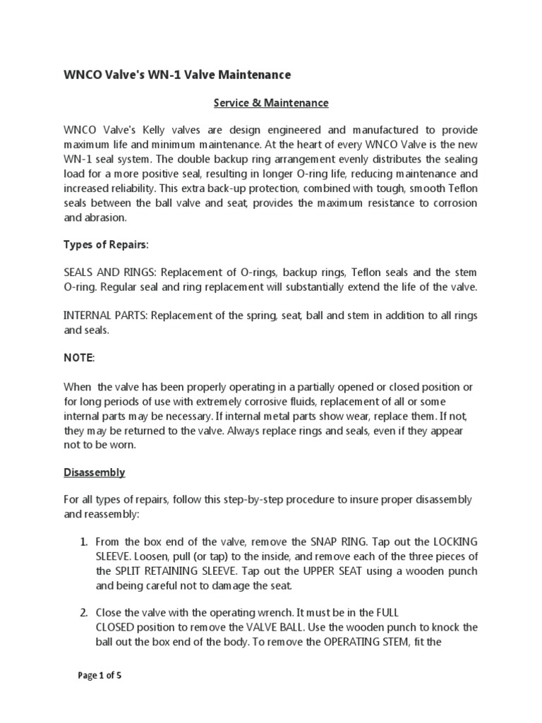 WNCO Valve's WN-1 Valve Maintenance | PDF | Valve | Wear