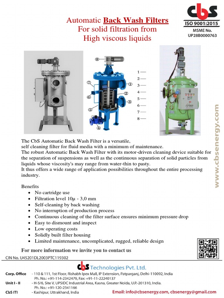 Clean in Place Back Wash Filter Technical Document REV.2019 | PDF ...