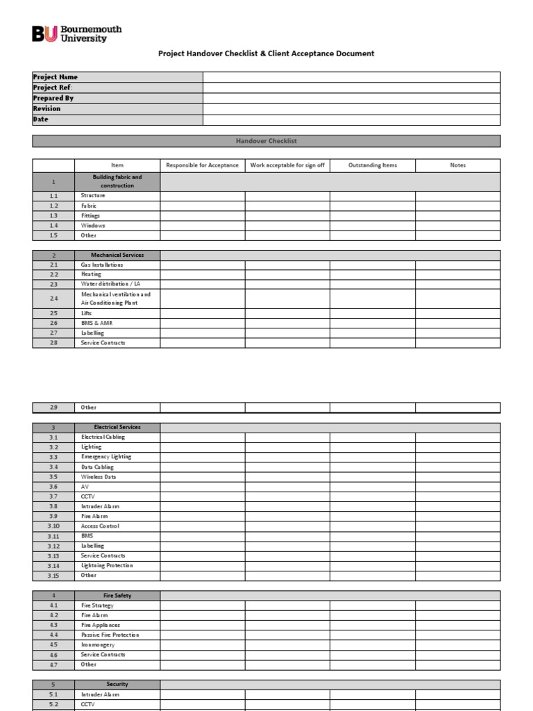 Project Handover Checklist and Acceptance | PDF | Safety | Engineering