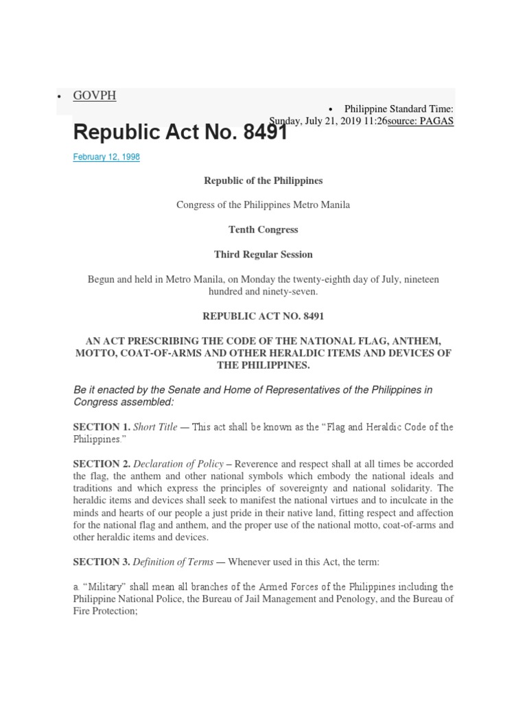 Republic Act No. 8491: Govph | PDF | Flag | Symbols