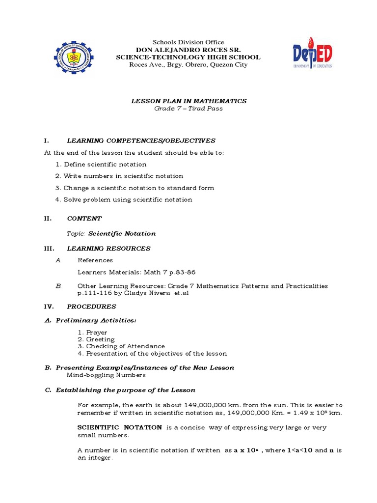 1st COT - Lesson Plan in Mathematics 7 | PDF | Fable | Rainbow