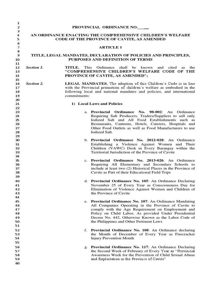 Childrens Code (Province of Cavite) 2019 | PDF | Child Abuse | Children ...