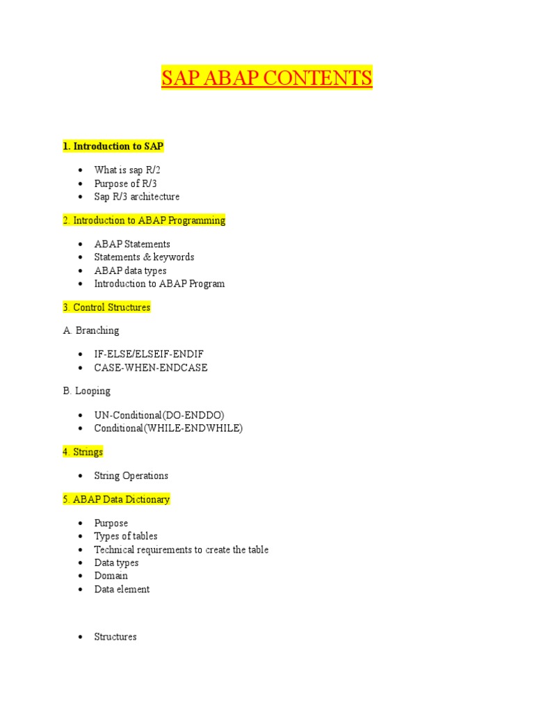 Sap Abap Course Content Pdf Class Computer Programming Object Oriented Programming 1848