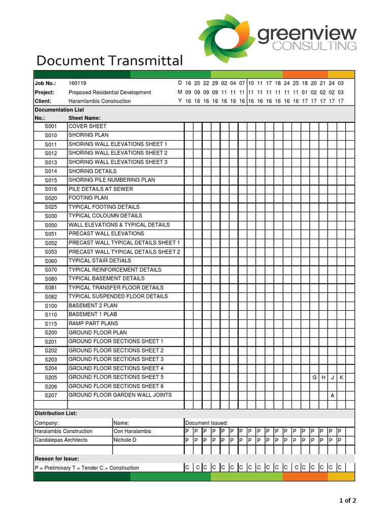 Document Transmittal: Job No.: Project: Client: Documentation List No ...