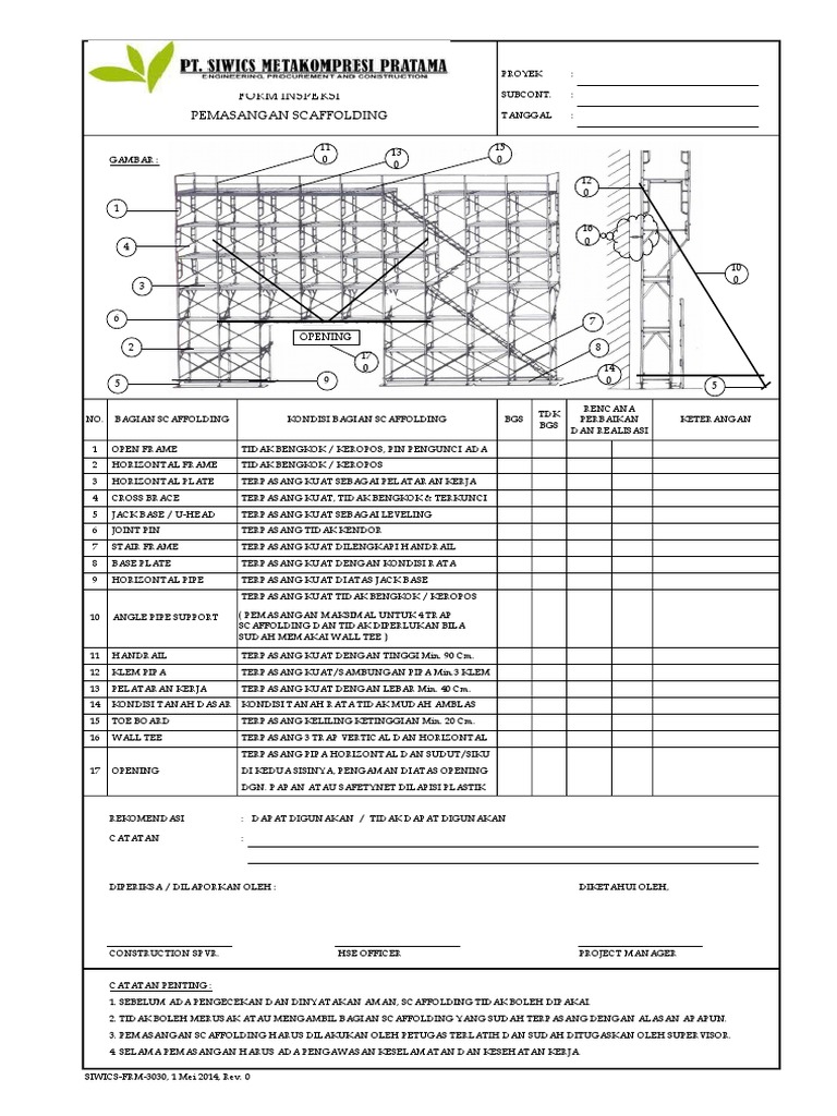 FRM-3030 (Inspeksi Scaffolding) Oke | PDF