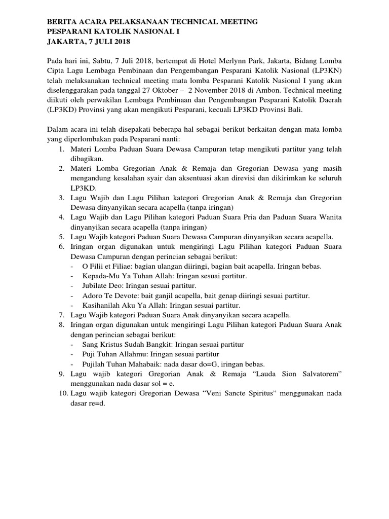 Berita Acara Pelaksanaan Technical Meeting Rev PDF | PDF