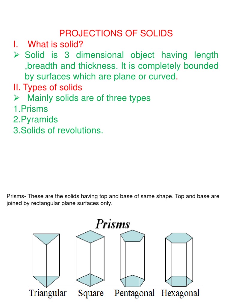 Projections of Solids in Engineering Drawing | PDF | Geometric Shapes ...