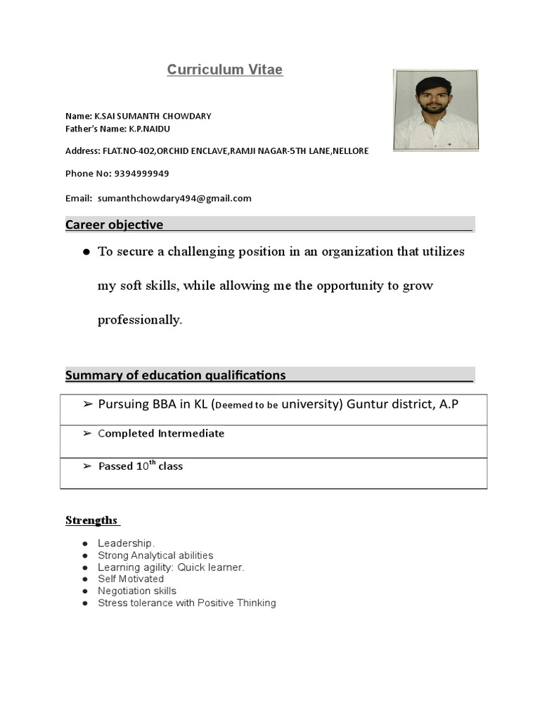 Curriculum Vitae: Career Objective | PDF