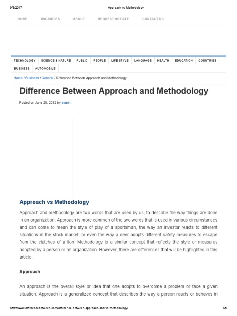 Difference Between Approach and Methodology | Download Free PDF ...
