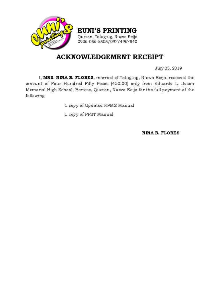 Acknowledgement Receipt | PDF