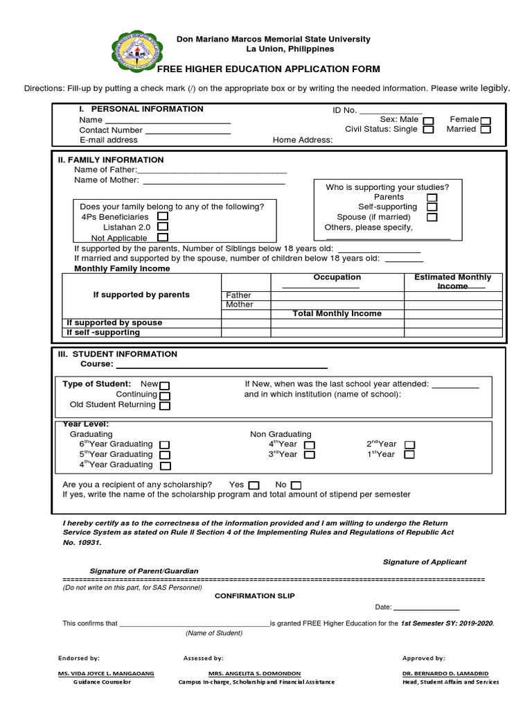 Free Higher Education Application Form: Legibly | PDF | Learning | Further Education