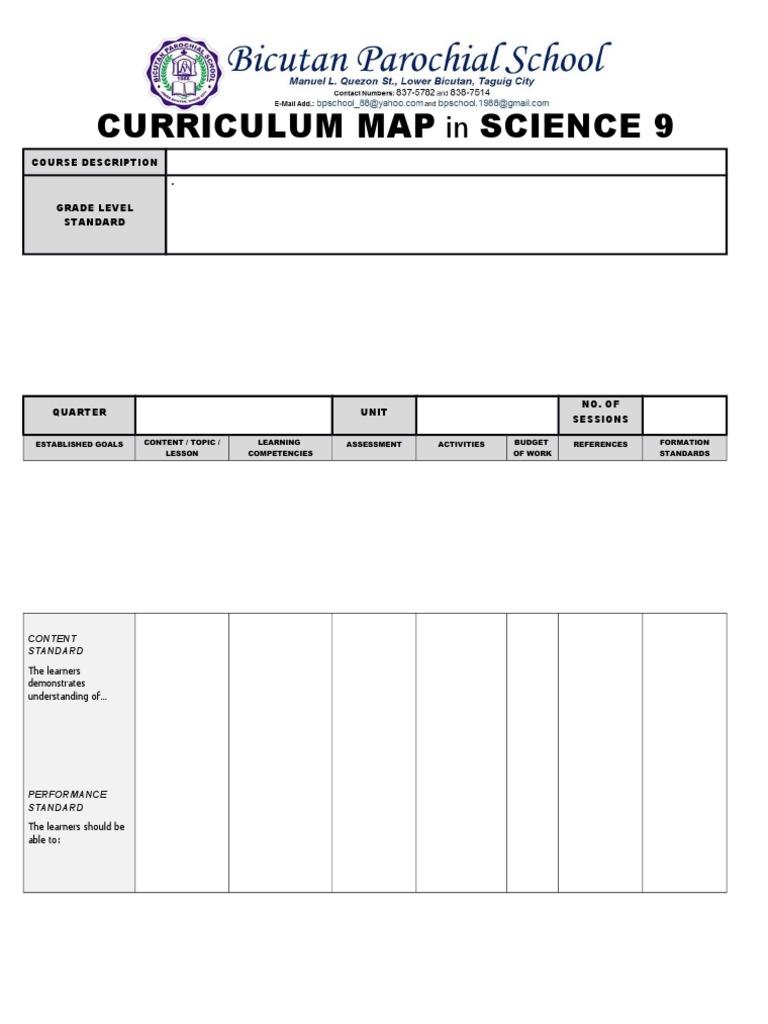 Curriculum Map Science 9: Course Description | PDF