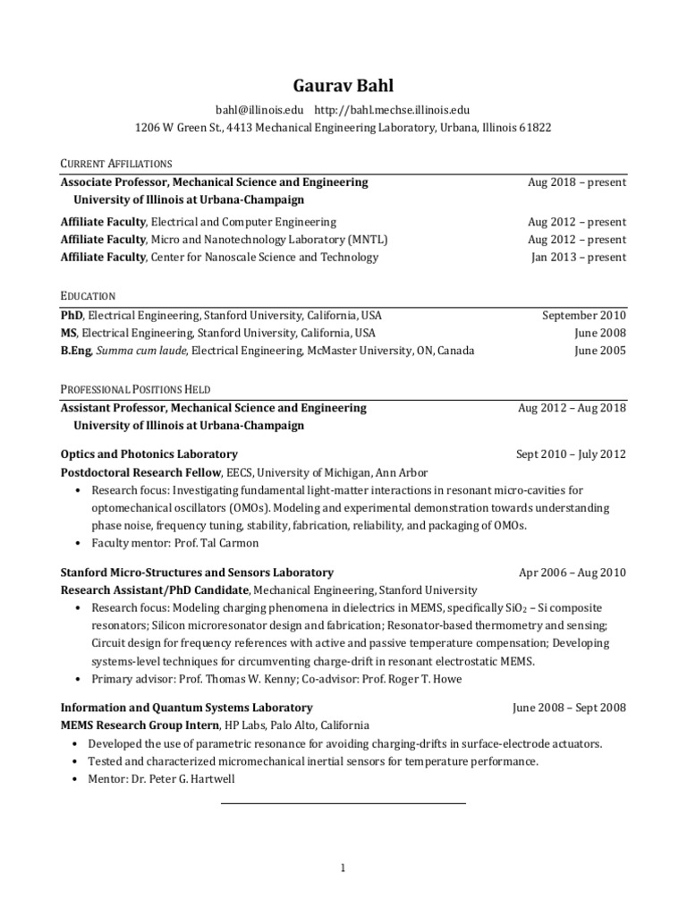 CV - Gaurav Bahl | PDF | Photonics | Laser