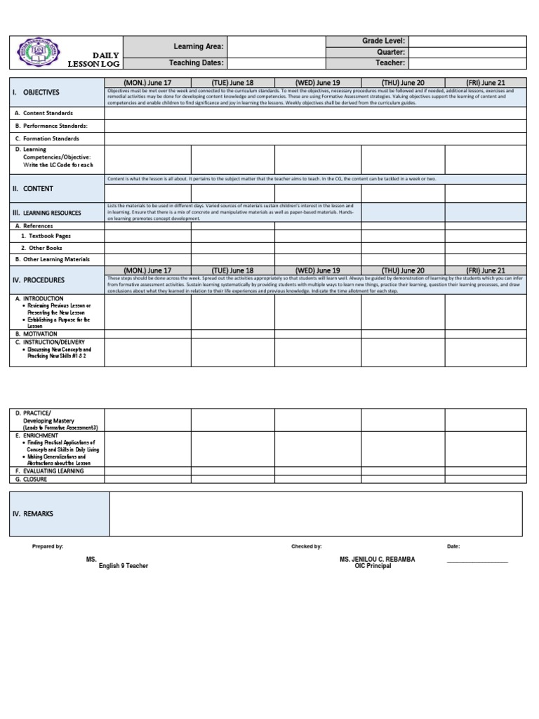 Learning Plan 19 20 Template | PDF | Educational Psychology | Teachers