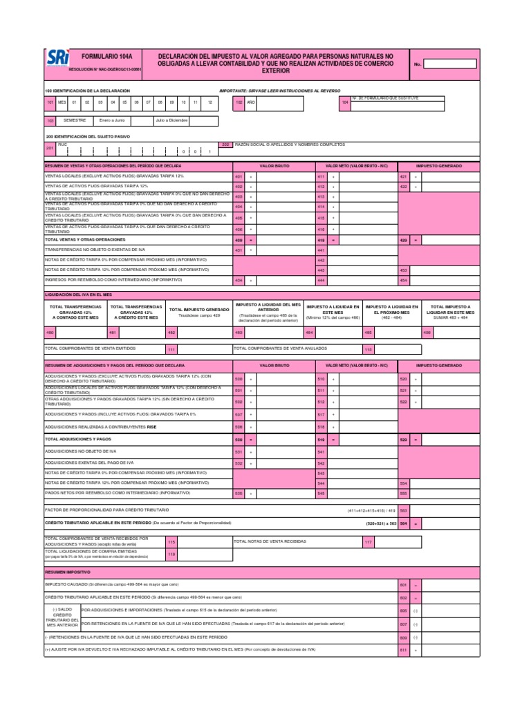 Formulario 104A | PDF | Impuesto al valor agregado | Finanza pública