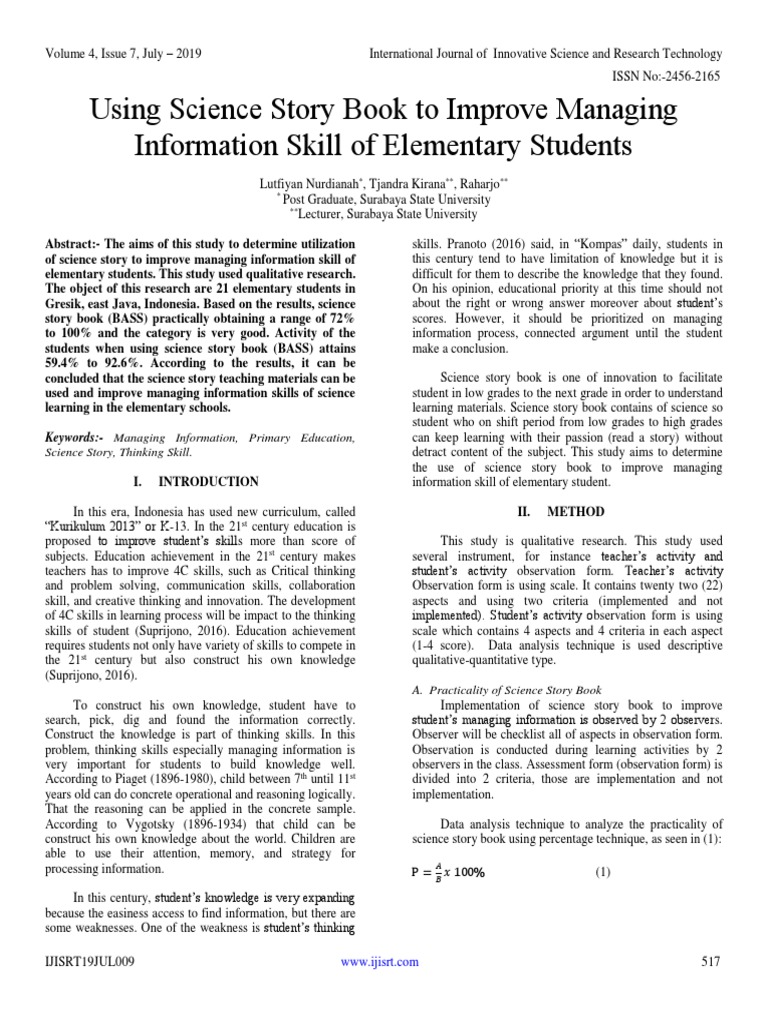 Using Science Story Book To Improve Managing Information Skill of ...
