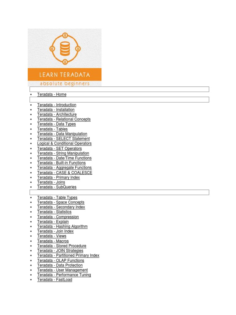 Teradata Tutorial: A Complete Guide to Teradata Architecture, Concepts, Installation and More ...