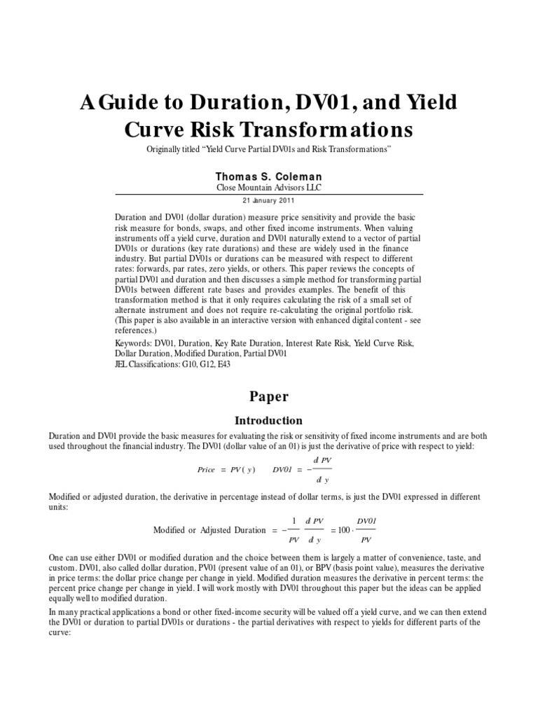 A Guide To Duration, DV01, and Yield Curve Risk Transformations ...