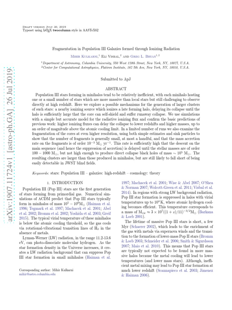 Eli Visbal, And: Mihir Kulkarni Greg L. Bryan | PDF | Dark Matter | Stars