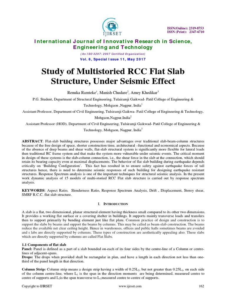 Study of Multistoried RCC Flat Slab Structure, Under Seismic Effect | PDF | Solid Mechanics ...
