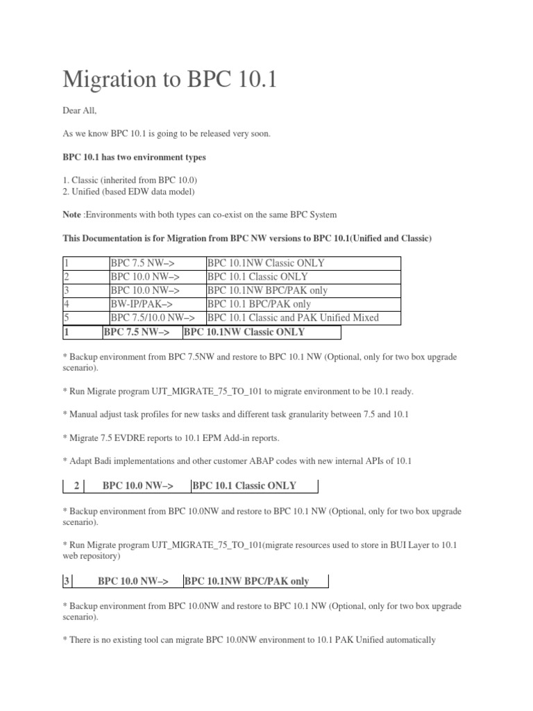Migration To BPC 10.1 | PDF | Computer Data | Information Technology